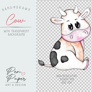 Printable Hand Drawn Baby Cow Watercolor / Farm Animal Clipart ...