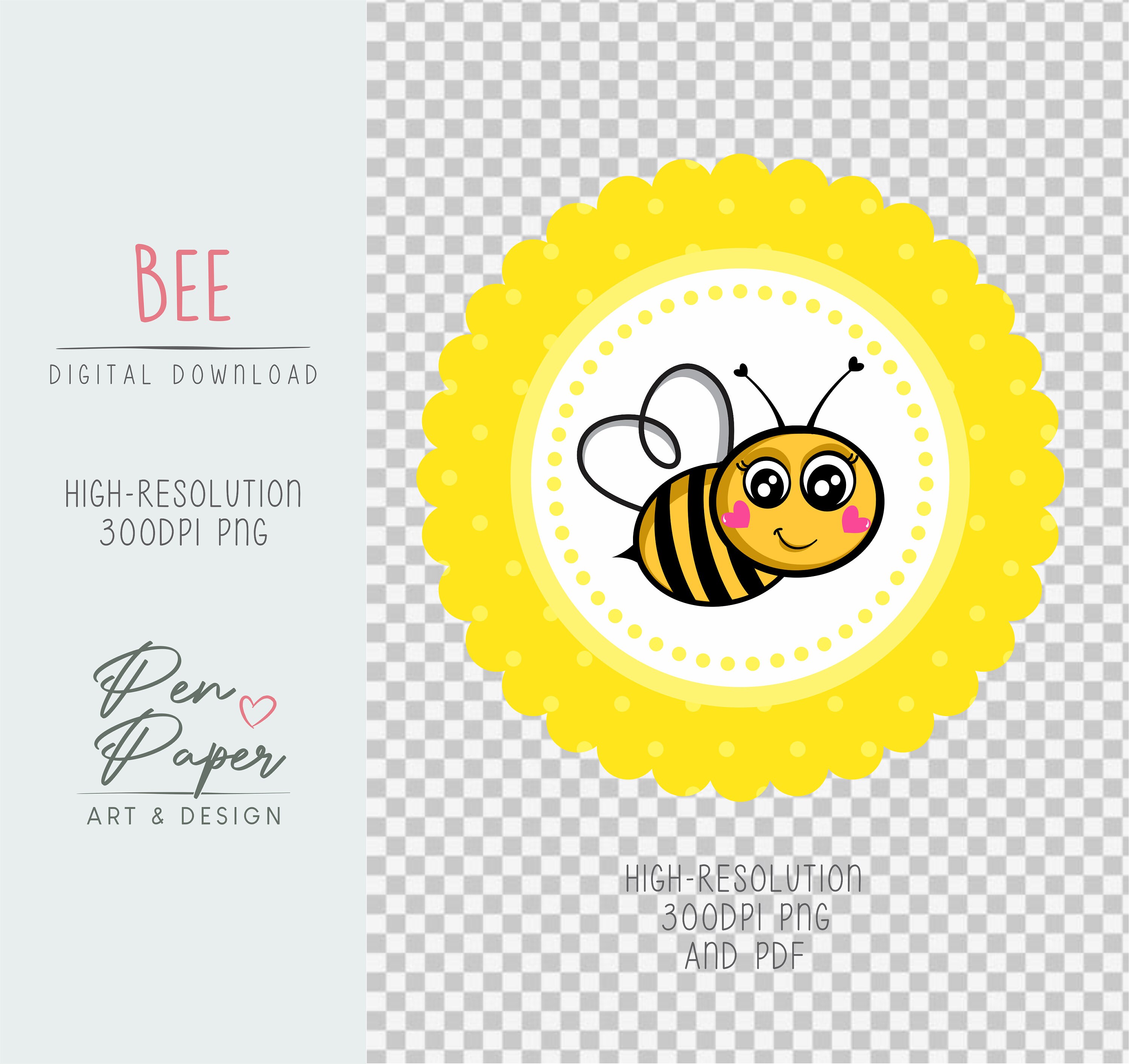 Instant Download Bee Vector Drawing PNG / Printable Bee PNG / Yellow ...