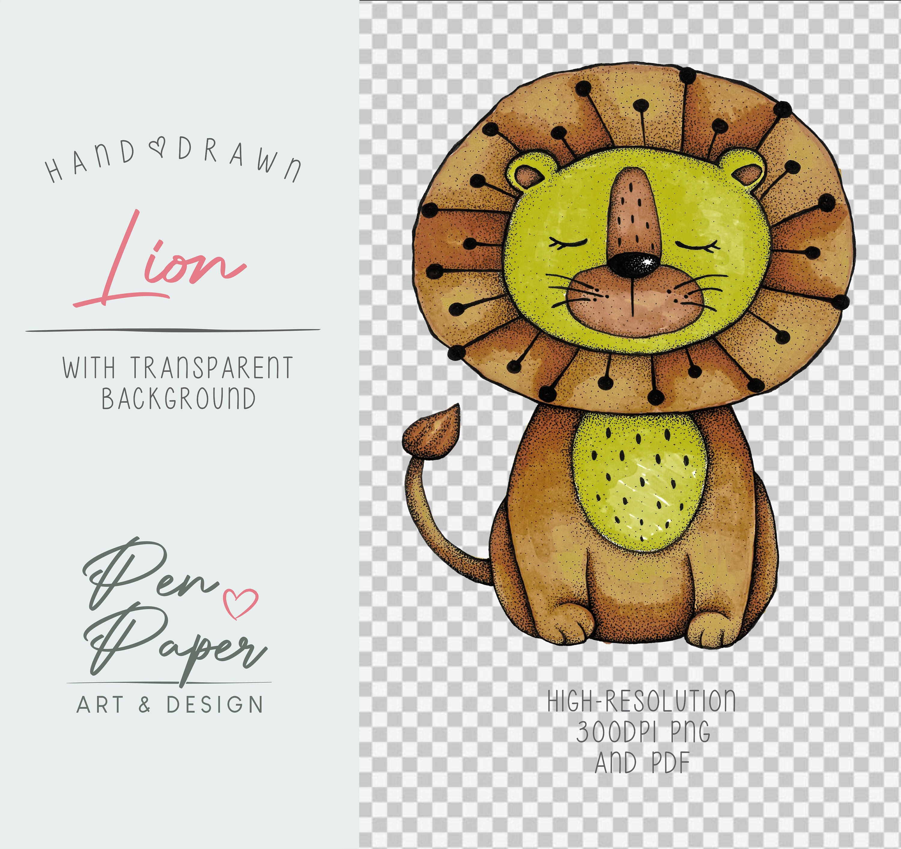 Hand Drawn Lion Printable PNG Clipart / Lion Drawing Print / Big Five ...
