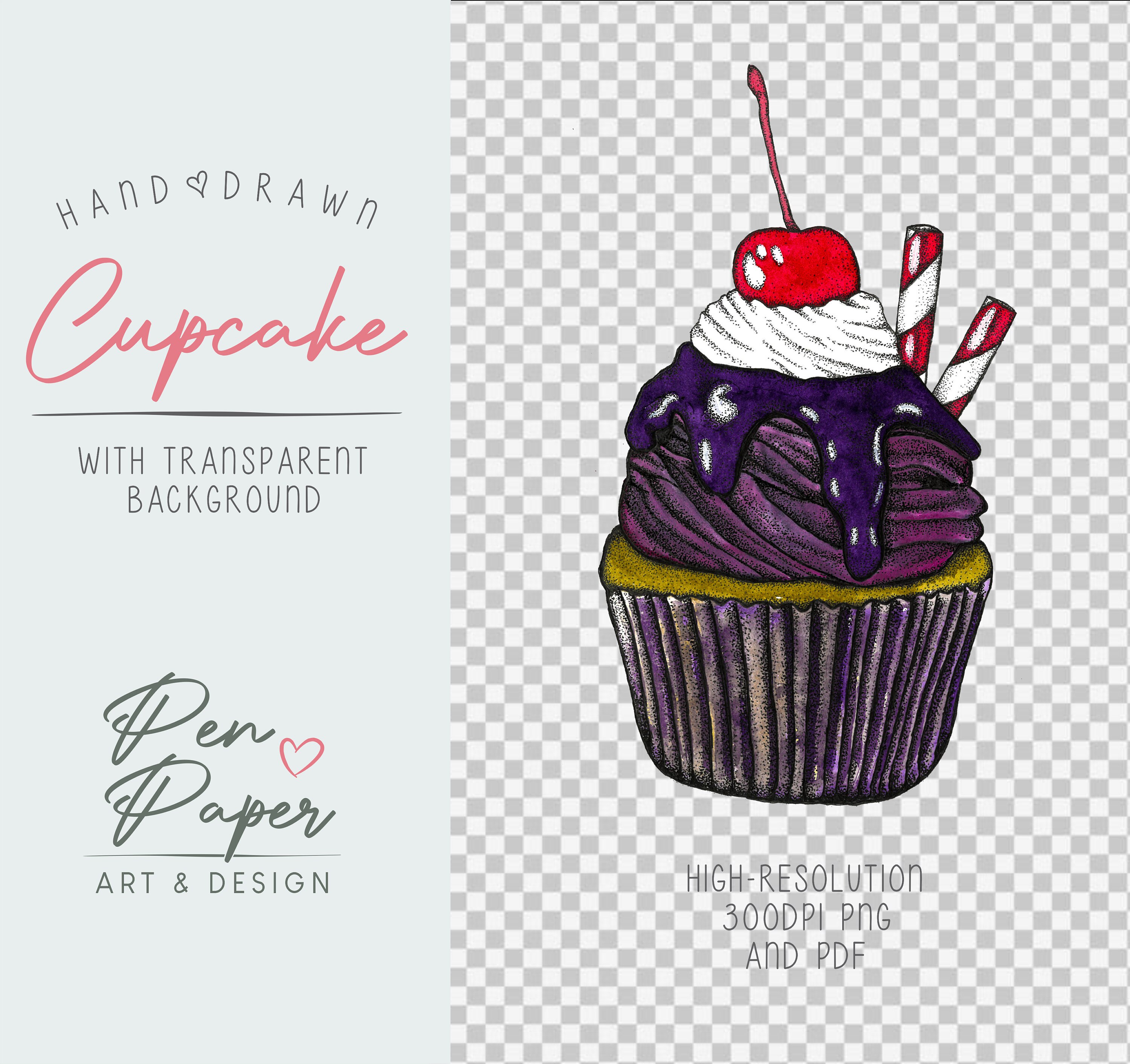 Purple Cupcake Drawing Clipart / Purple Cupcake PNG / Cupcake Printable ...