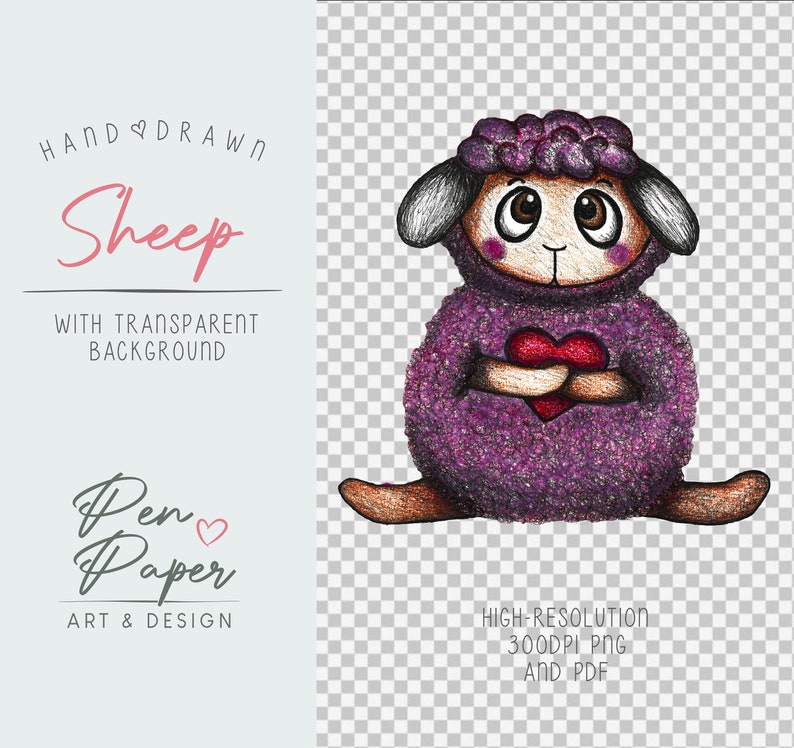 Hand Drawn Sheep Printable PNG Clipart Farm Animal/ Sheep Downloadable ...
