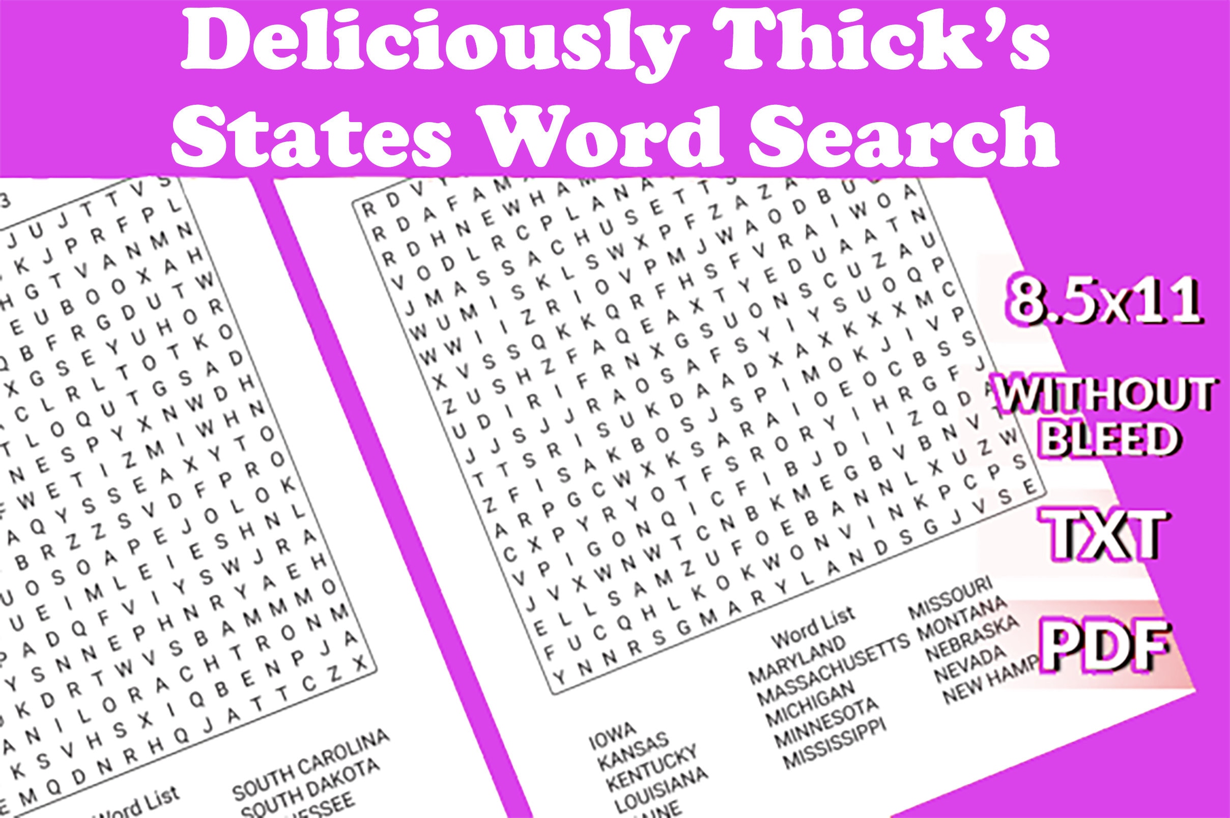 American States Name Word Search Puzzles w/ Solutions/ Printable ...