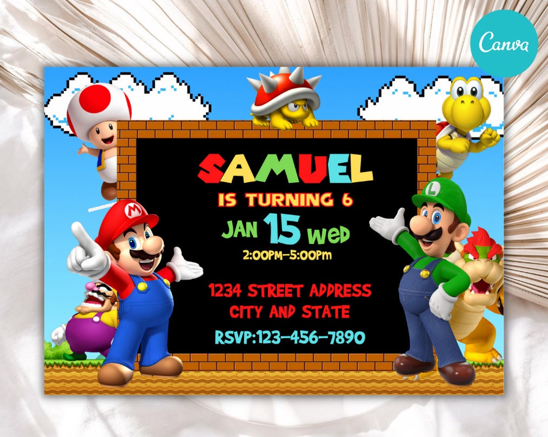 Super Mario Bros Digital Birthday Invitation Super Mario Brothers ...