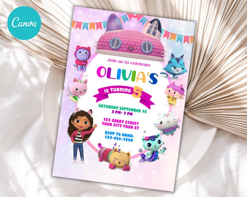 Invitación de cumpleaños editable de Gabbys Dollhouse / Invitación de ...