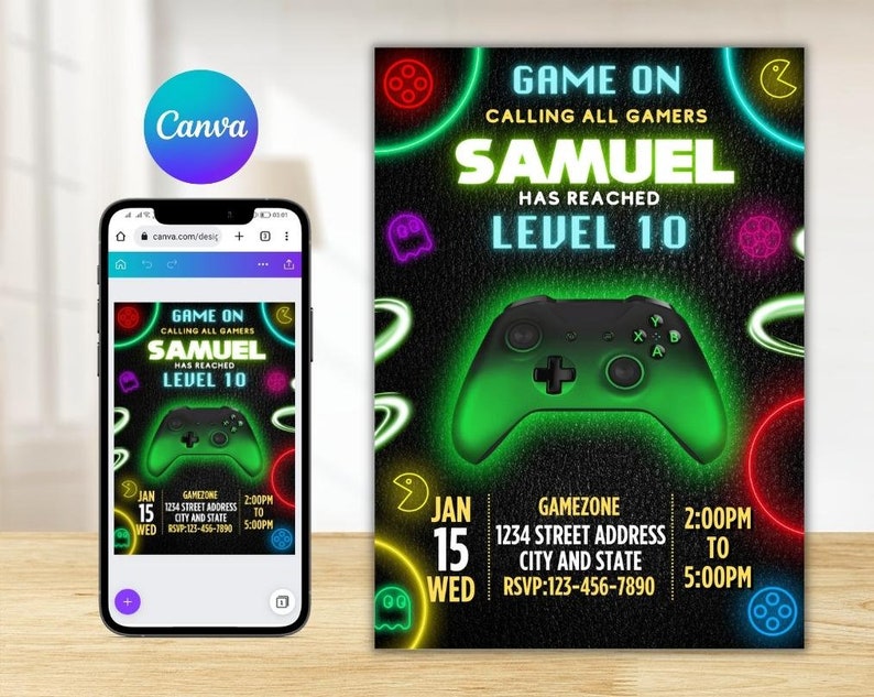 EDITABLE Video Game Party Invitation, Printable Gamer Birthday Invite ...