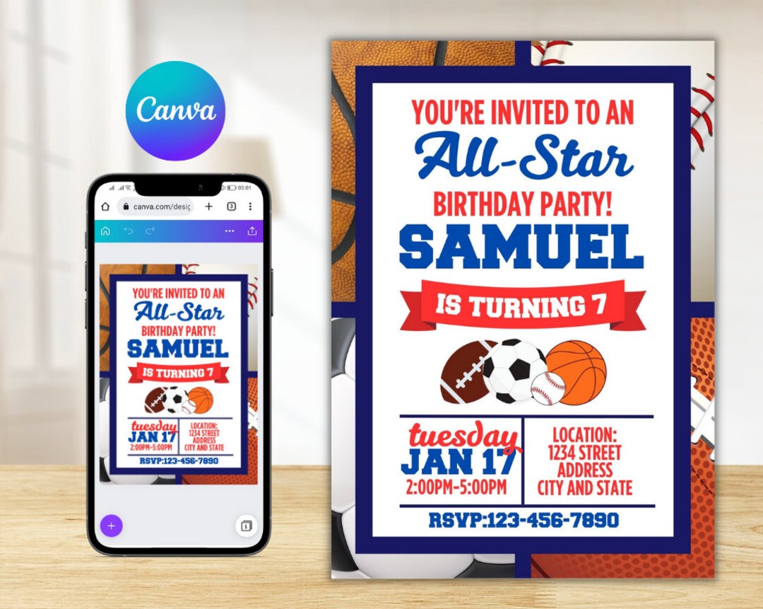 Editable Sports Birthday Invitation, Sports Invitation, Sports ...