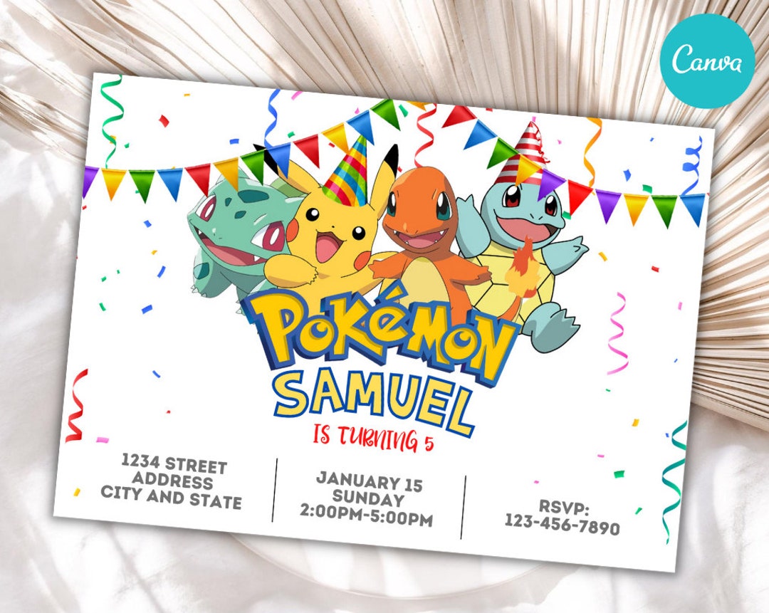 Pikachu Card Birthday Boy Invitation Pokemone Birthday Invitation ...