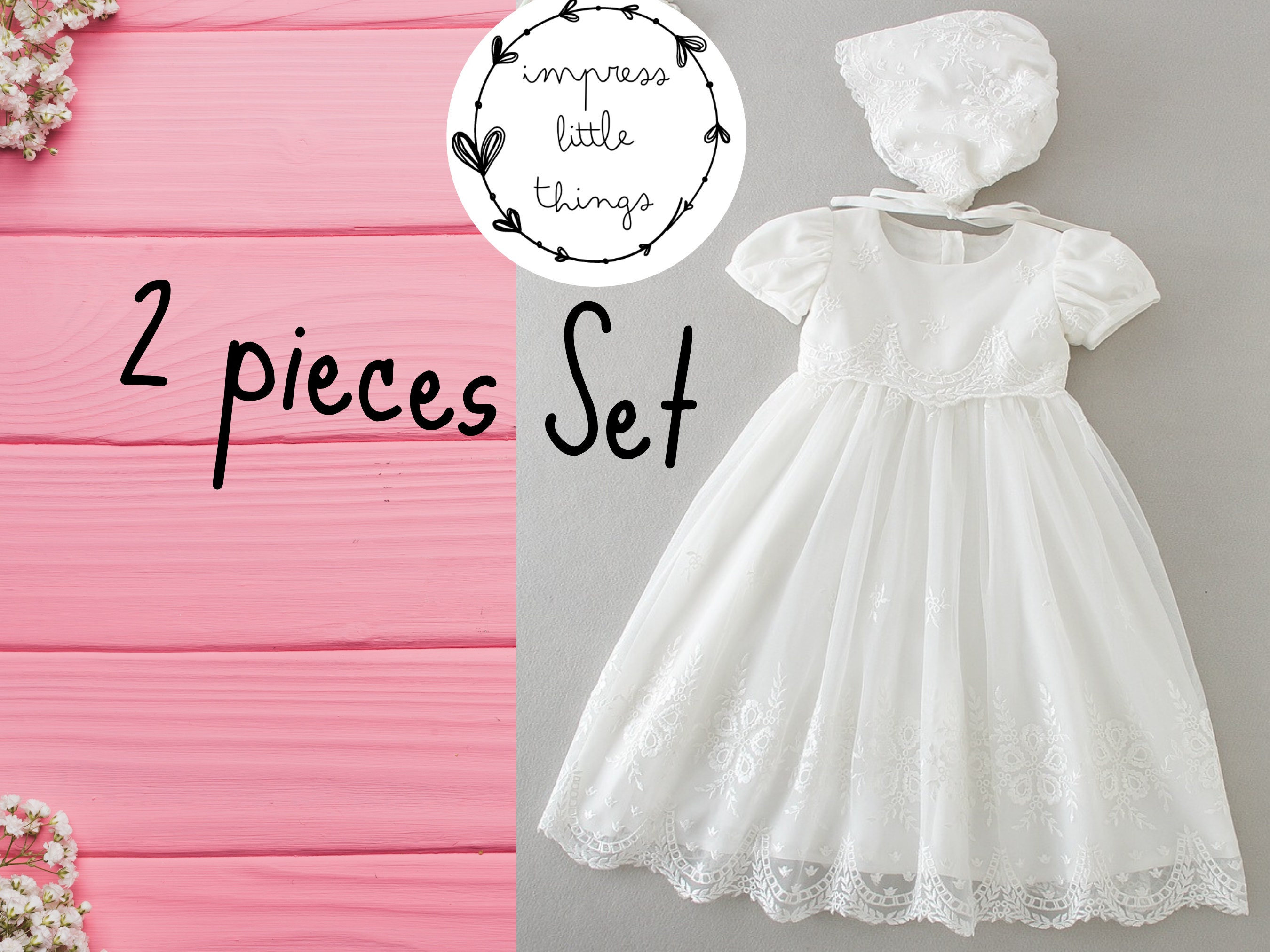 Baptism Dress Set, Girl Baptism Dress, Baptism Girl Outfit, Baby ...