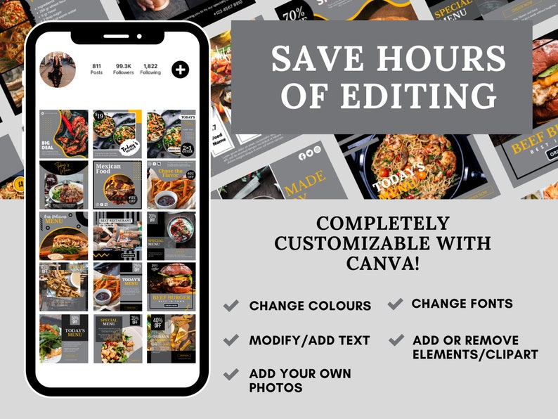 420 Animated Instagram Post Templates for Restaurant Grey - Etsy