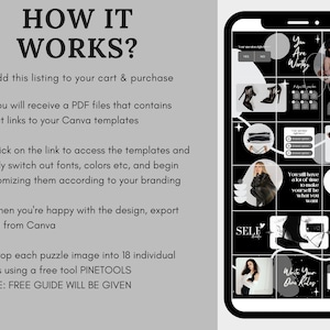 36 Instagram Puzzle Template | IG Puzzle Grid | Minimalist Black ...