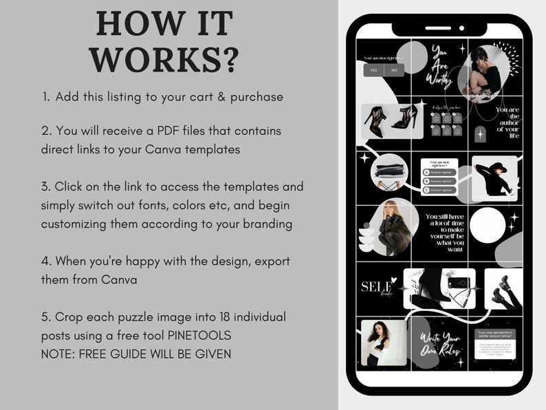 36 Instagram Puzzle Template | IG Puzzle Grid | Minimalist Black ...