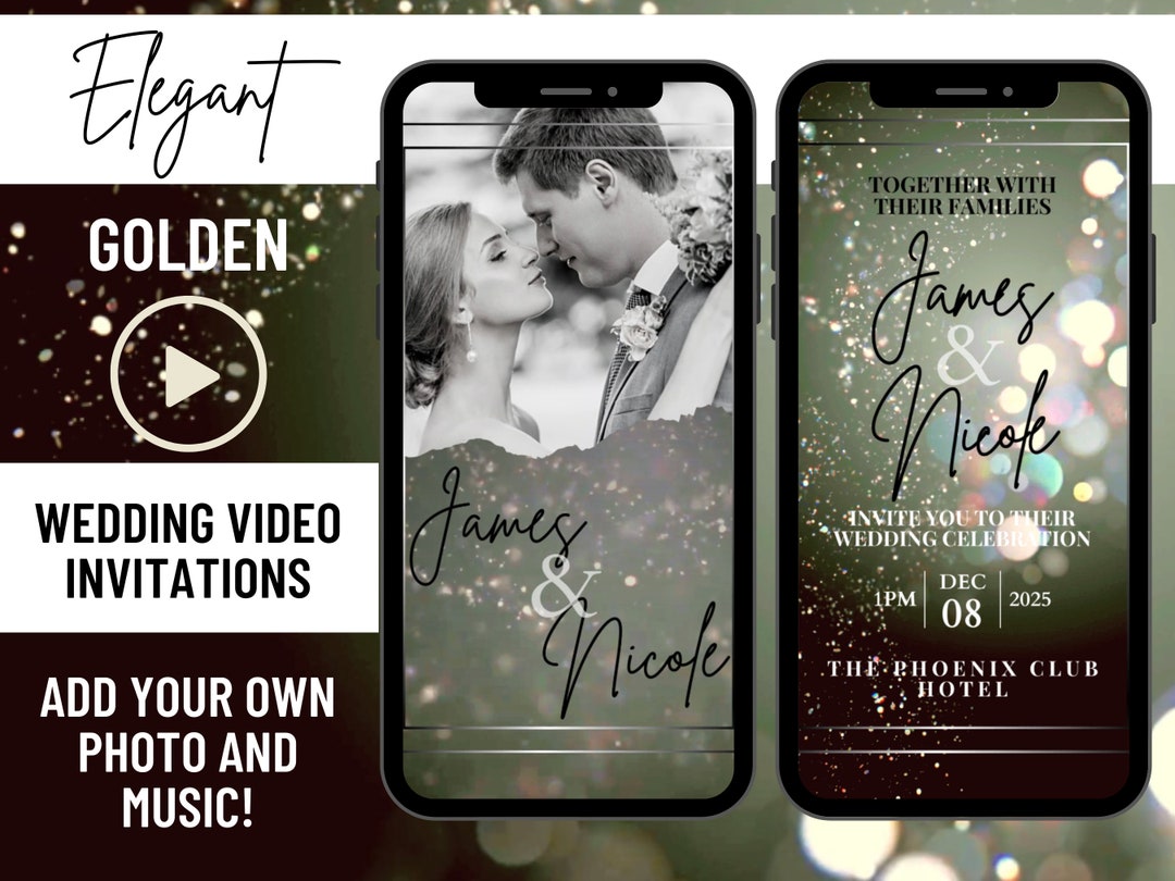 Golden Glitter Wedding Video Invitation, Animated Card, Digital Wedding ...