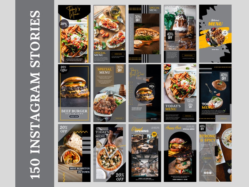 420 Animated Instagram Post Templates for Restaurant Grey - Etsy