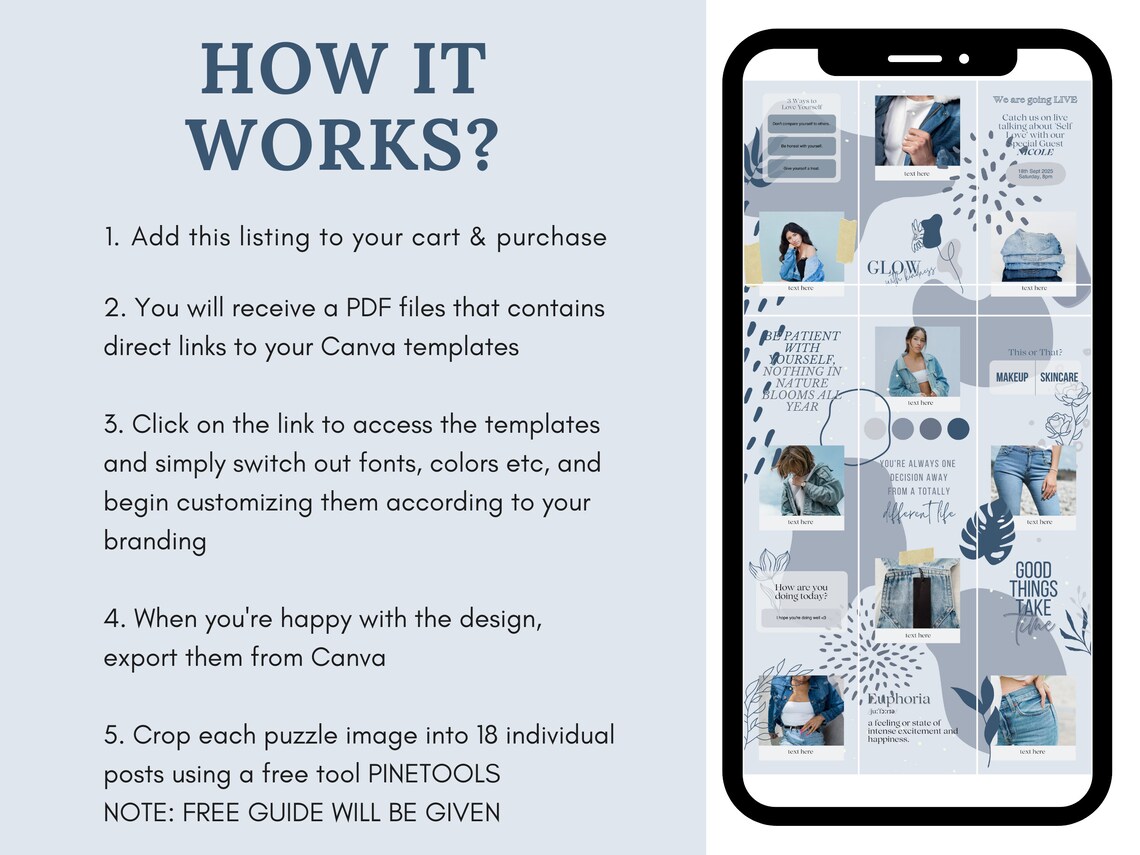 36 Instagram Puzzle Template IG Puzzle Grid Minimalist Blue Colorful ...