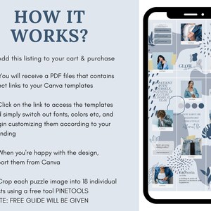 36 Instagram Puzzle Template | IG Puzzle Grid | Minimalist Blue ...