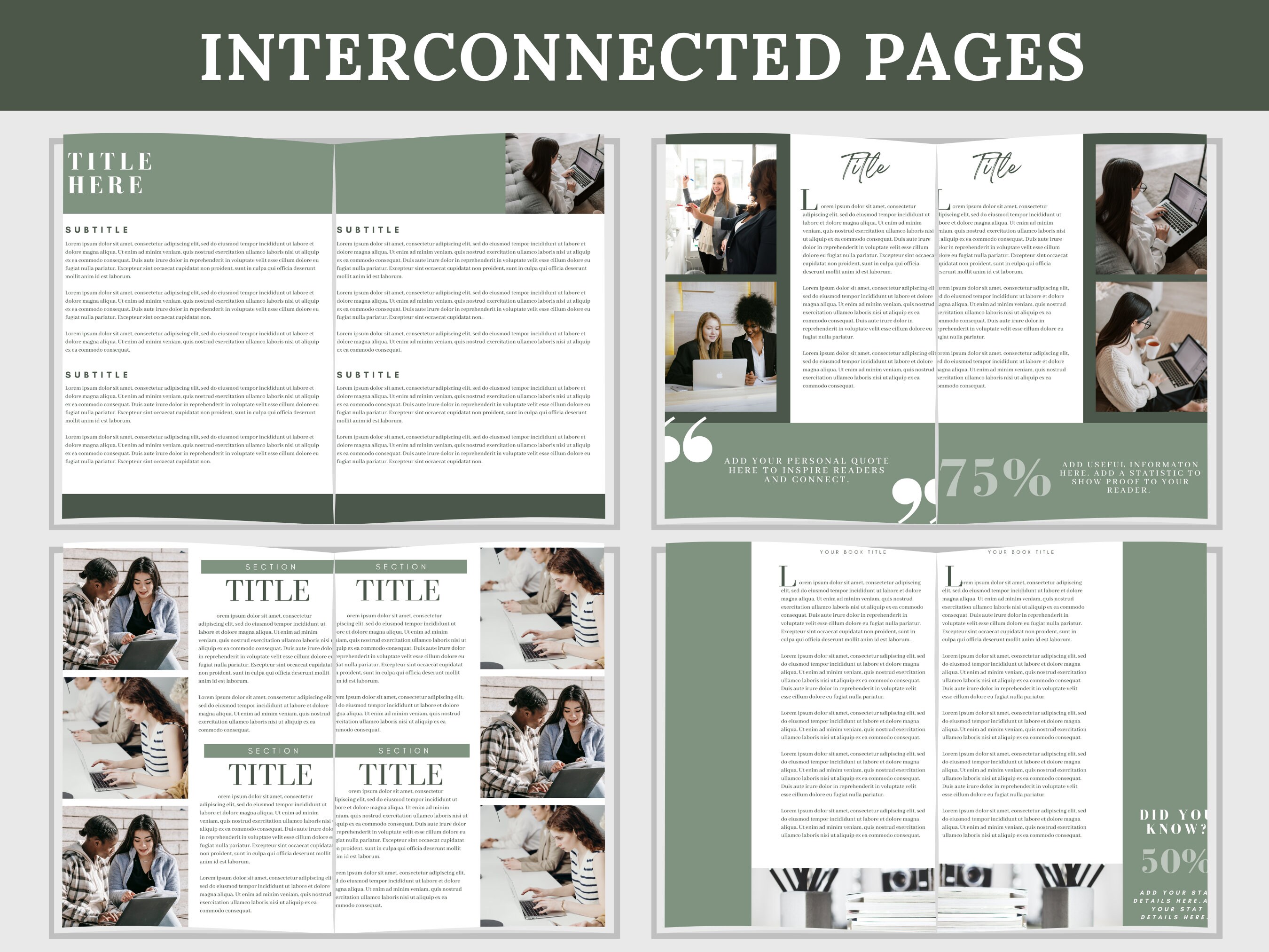 100 Green Workbook Template Canva, Ebook PDF, Workbook Printable ...