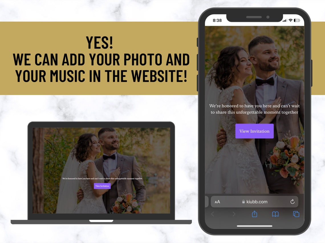 Minimalist Gold Digital Wedding Invitation & RSVP With Music Mini ...