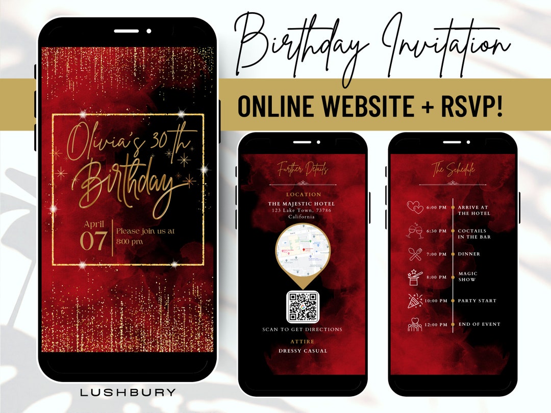 Red Birthday Invitation & RSVP With Music - Mini Birthday Website ...