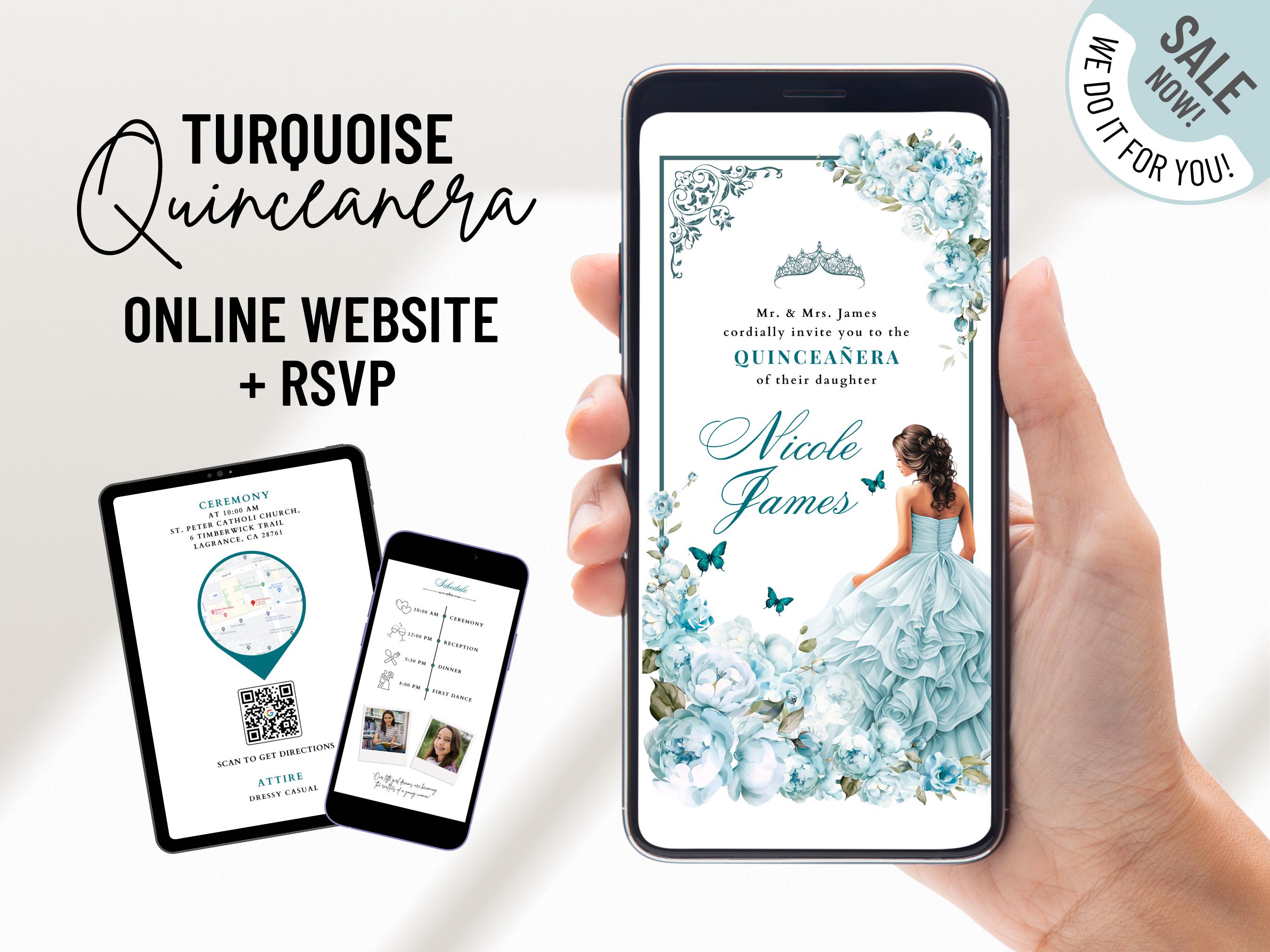 MUSICAL Turquoise Mis Quince Website Invitation, Turquoise Dress ...