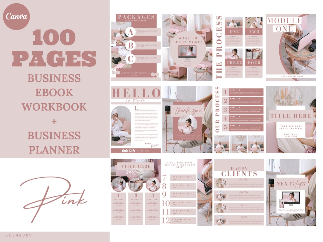 100 Pink Ebook Workbook Template Canva, Ebook Lead Magnet, Canva Media ...