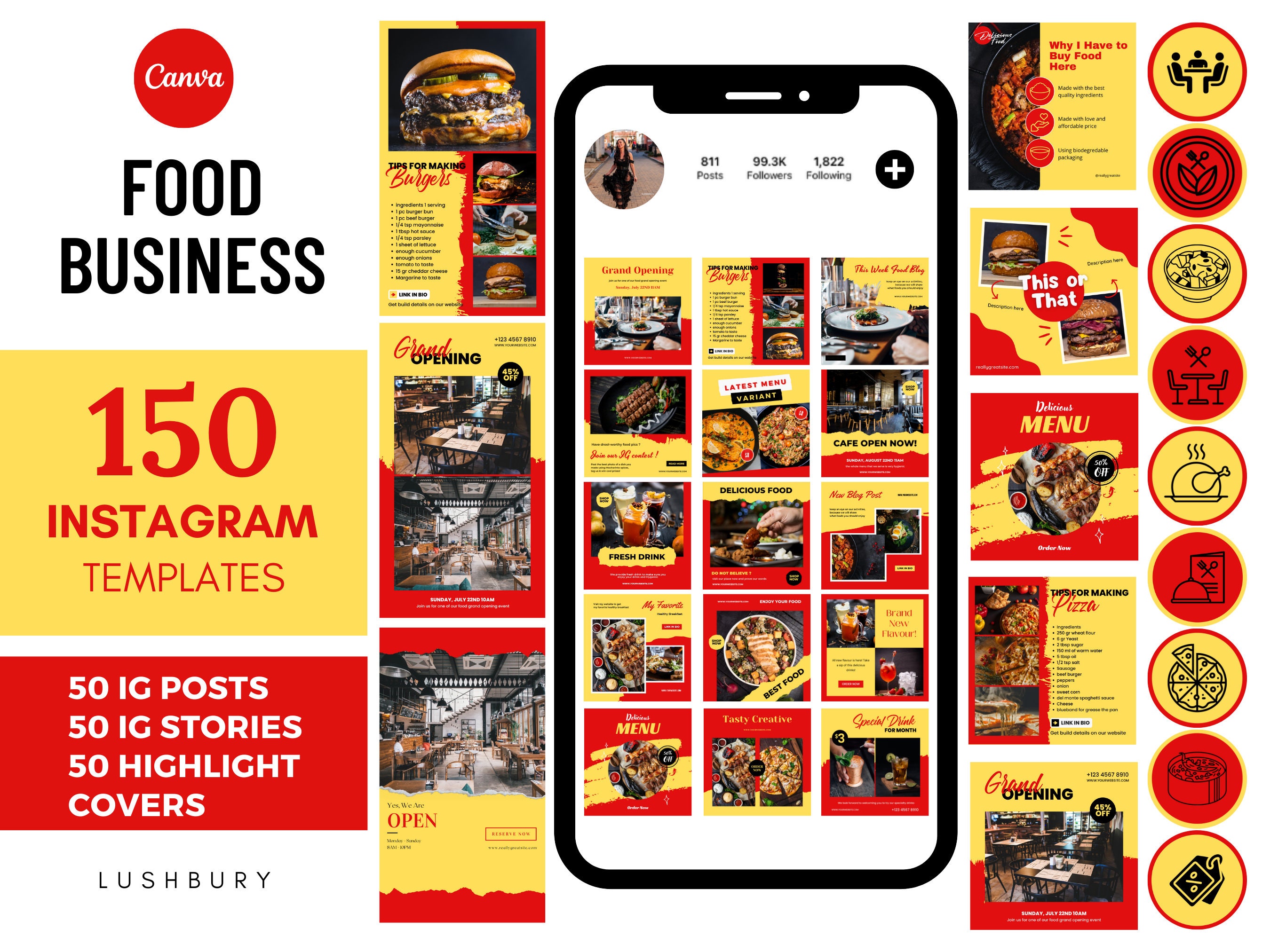 150 Animated Instagram Post Templates for Restaurant, Red Food ...