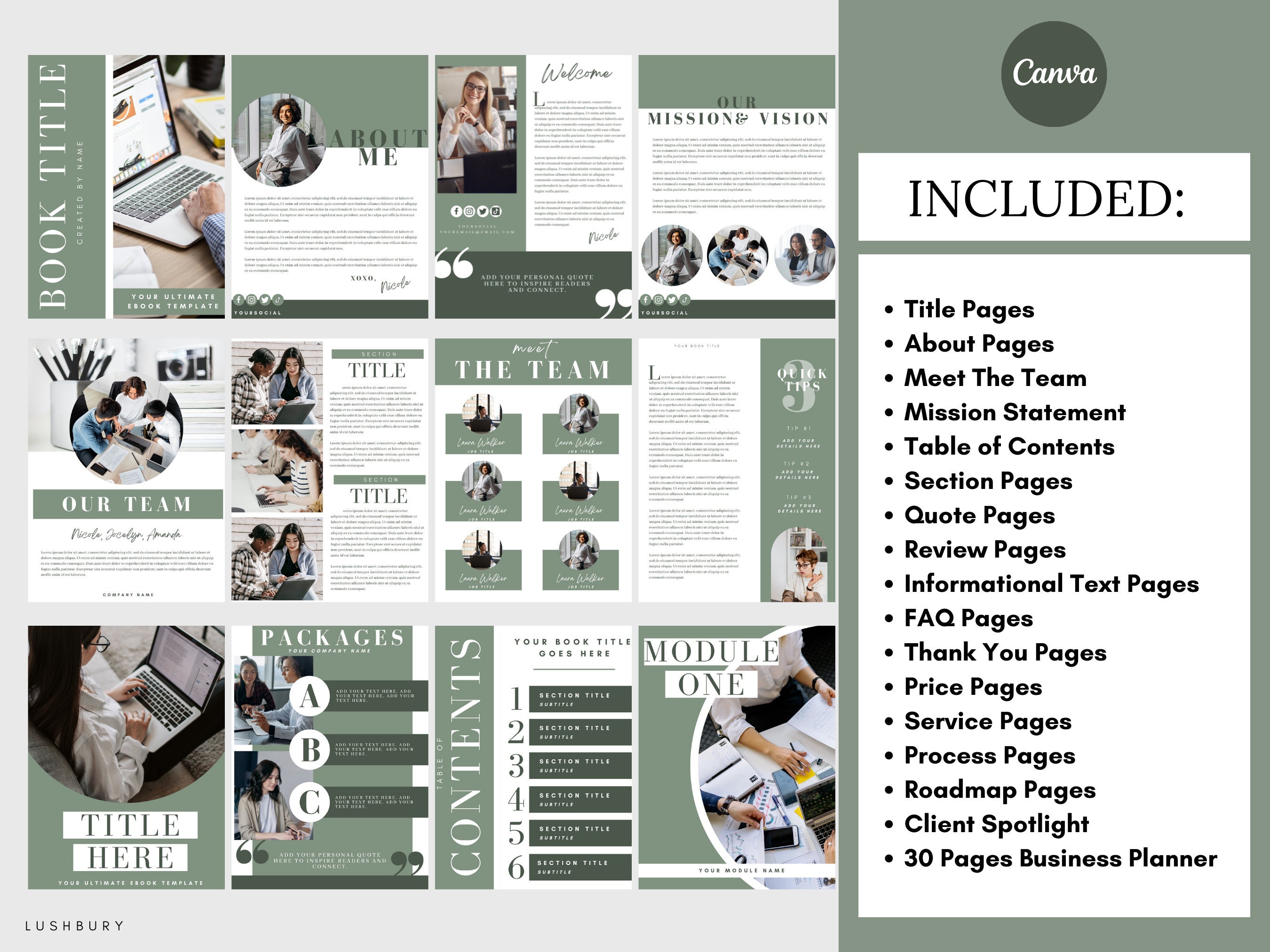 100 Green Workbook Template Canva, Ebook PDF, Workbook Printable ...
