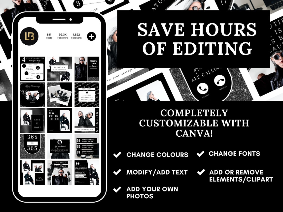 350 Black & White Instagram Templates | Black Social Media Templates ...