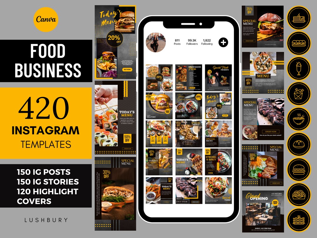 420 Animated Instagram Post Templates for Restaurant, Yellow Food ...