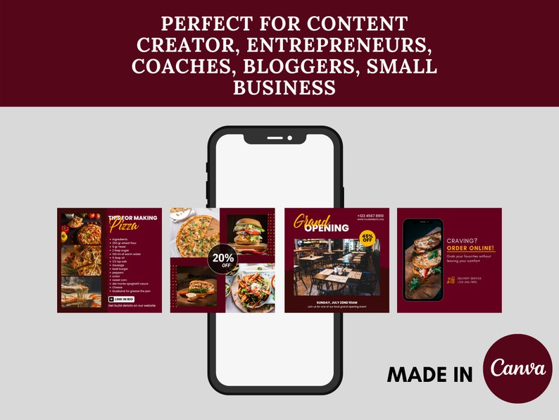 420 Animated Instagram Post Template for Restaurant Dark Red - Etsy