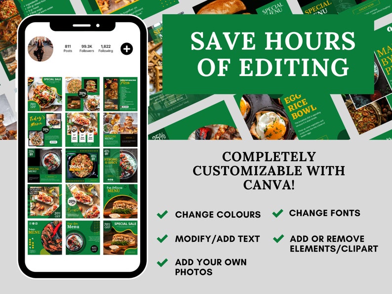 420 Animated Instagram Post Templates for Restaurant Green - Etsy