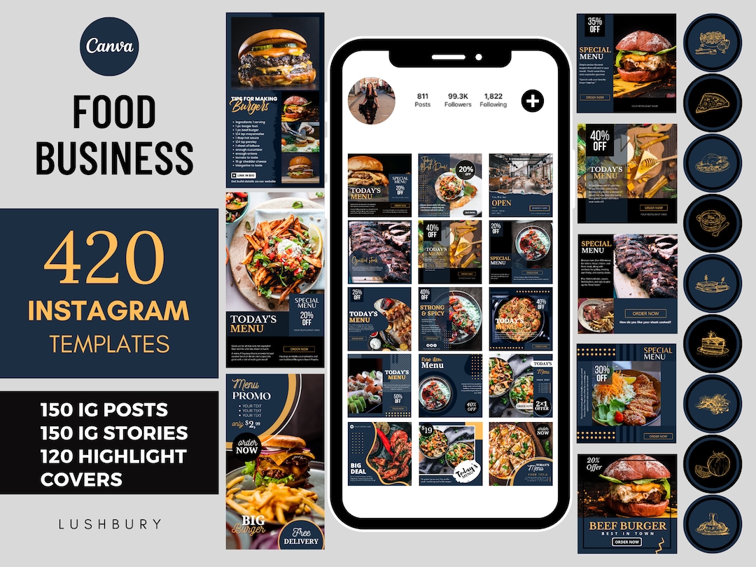 420 Animated Instagram Post Template for Restaurant, Dark Blue Food ...