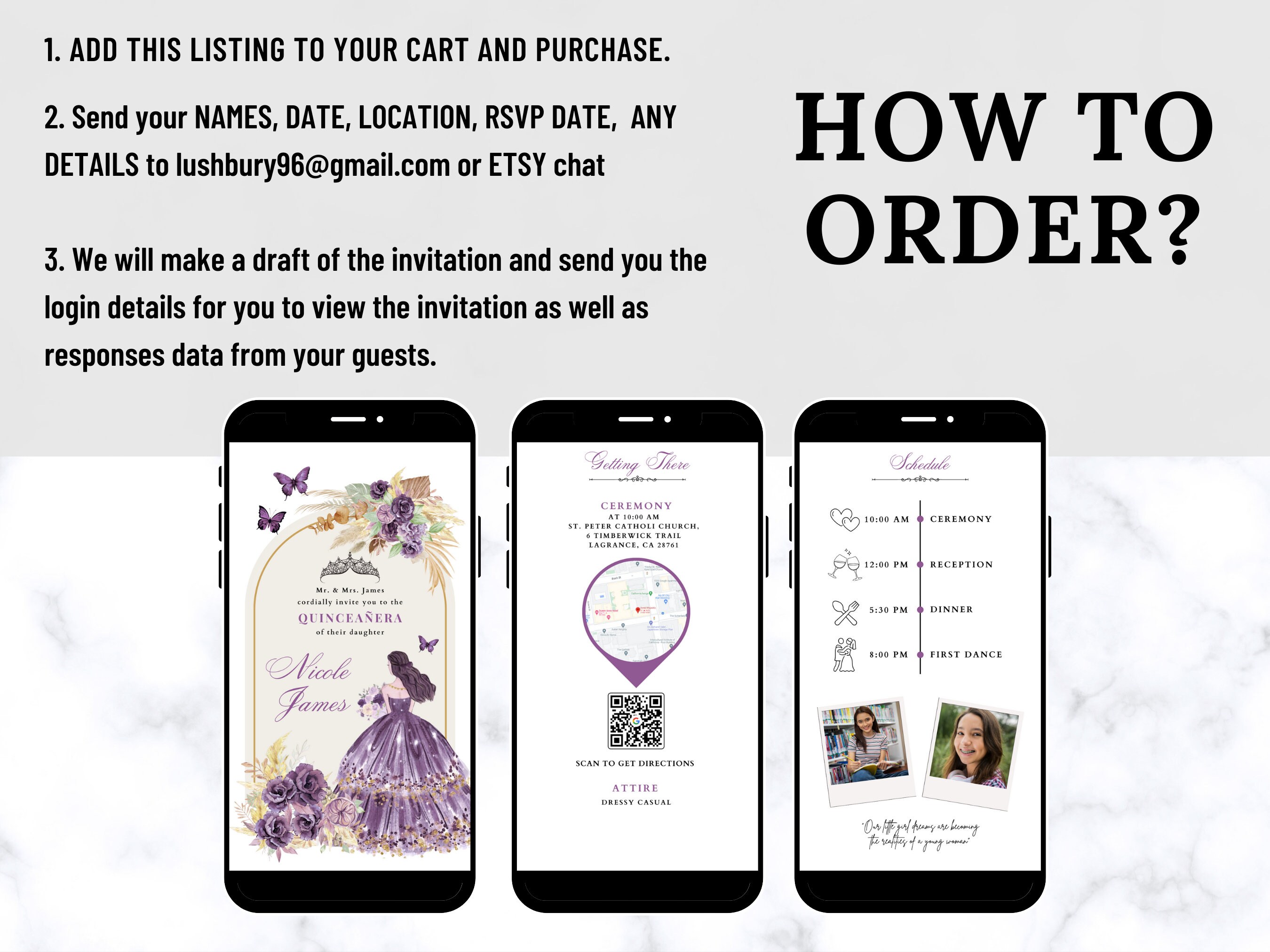 MUSICAL Elegant Boho Mis Quince Website Invitation, Black Dress ...
