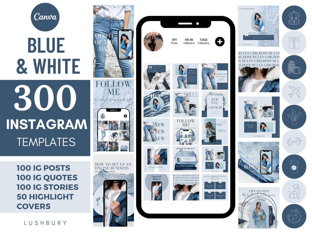 300 Blue Animated Instagram Templates Bundle (post/quotes/story) – Blue ...