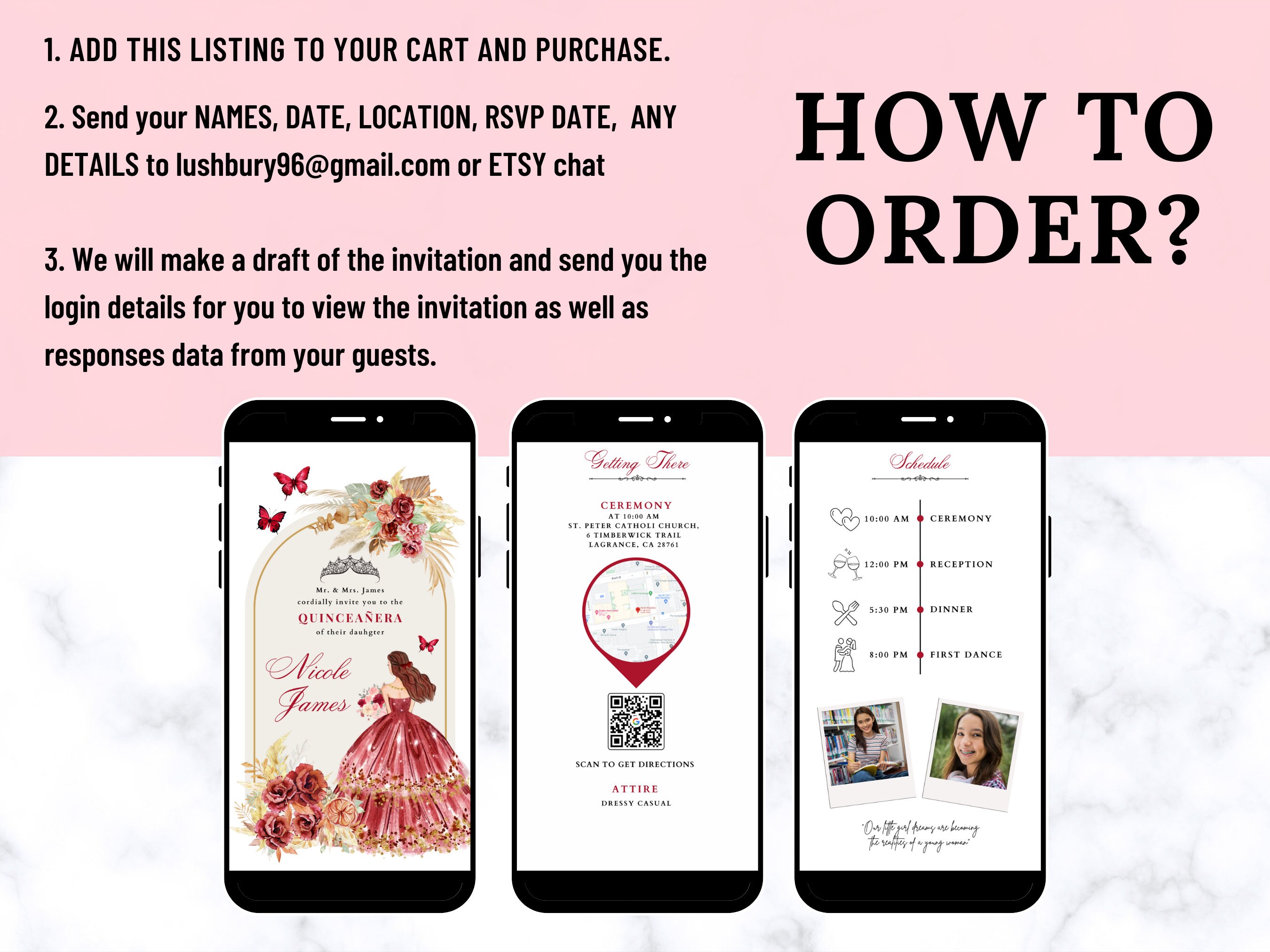 MUSICAL Boho Red Mis Quince Website Invitation, Red Dress Princess ...