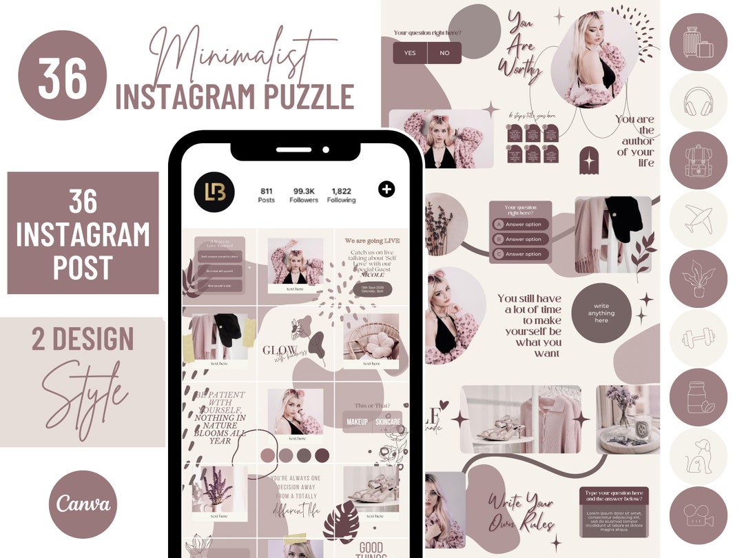 36 Instagram Puzzle Template | IG Puzzle Grid | Minimalist Purple ...