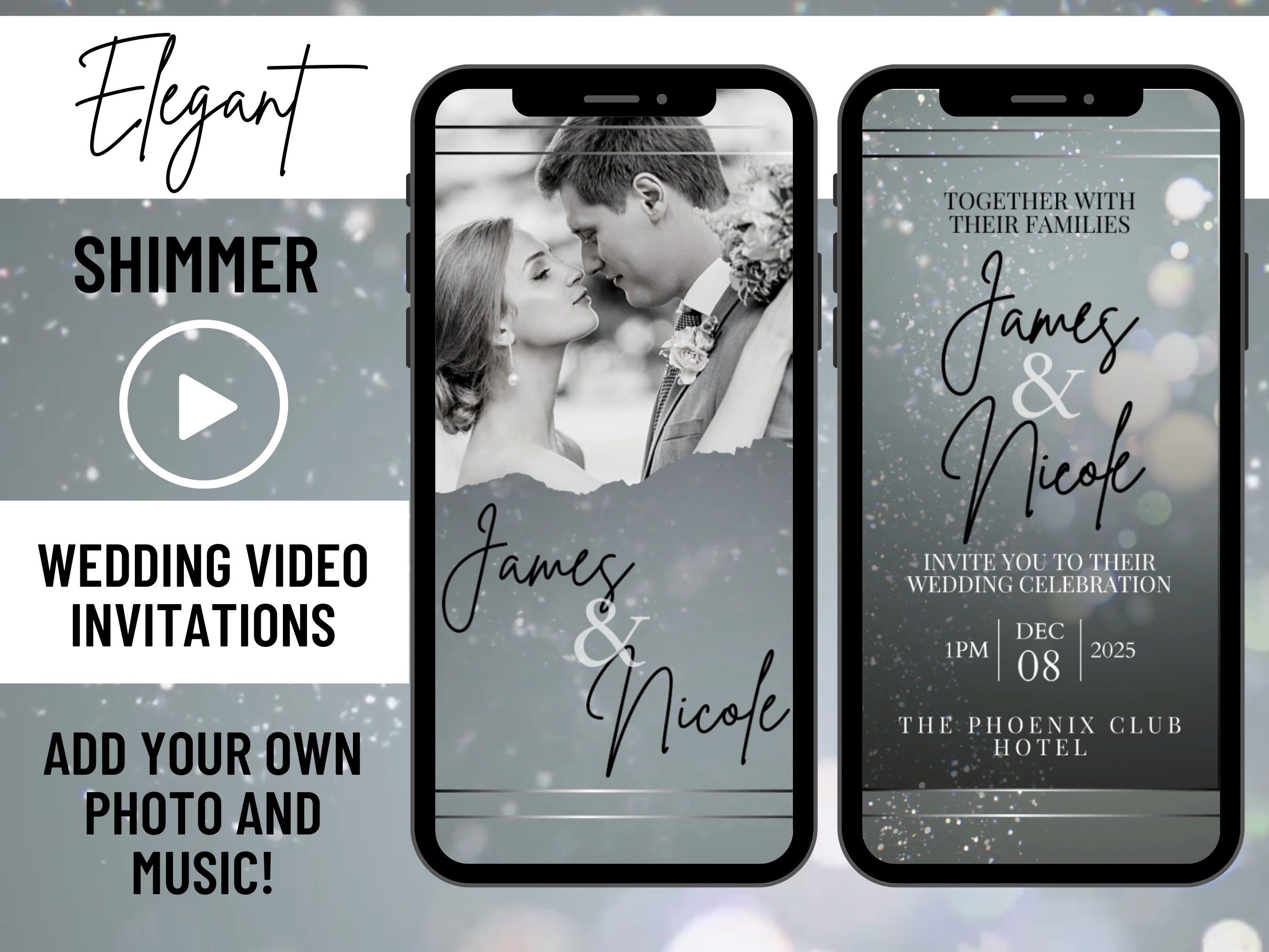 Elegant Glitter Wedding Video Invitation, Animated Card, Digital ...
