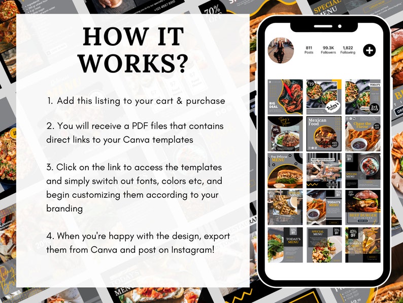 420 Animated Instagram Post Templates for Restaurant Grey - Etsy