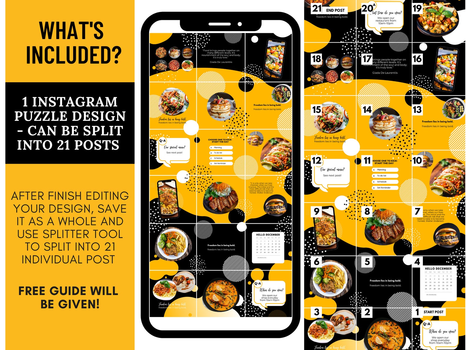 Food Instagram Puzzle Feed, Yellow Instagram Canva Template, Restaurant ...