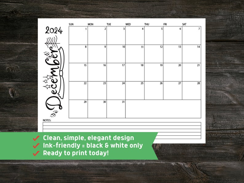 December 2024 Printable Calendar, Monthly Calendar Printable, U.S ...