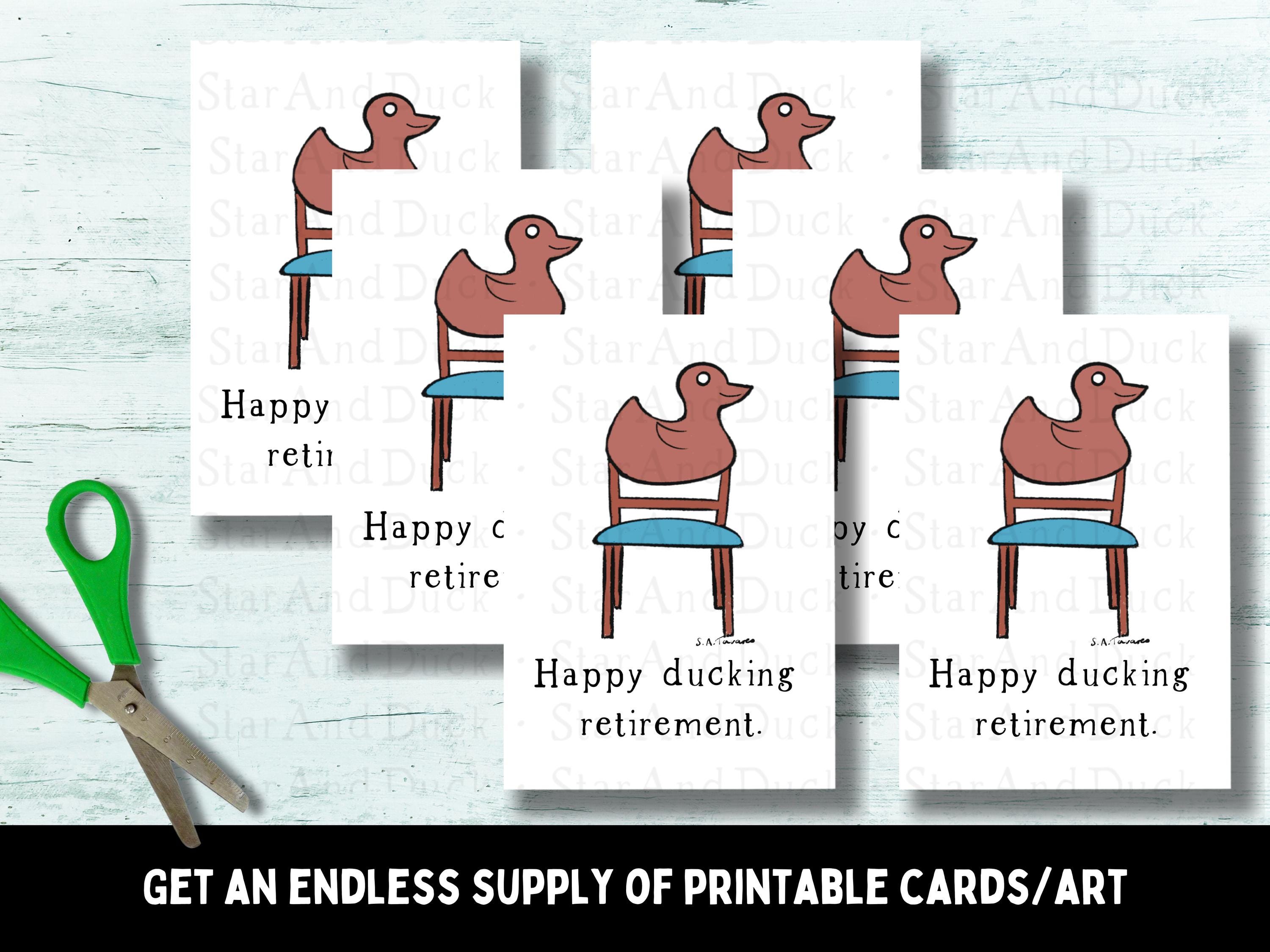 Printable Hand Drawn Retirement Card | Funny Retirement Gift | Duck Pun ...