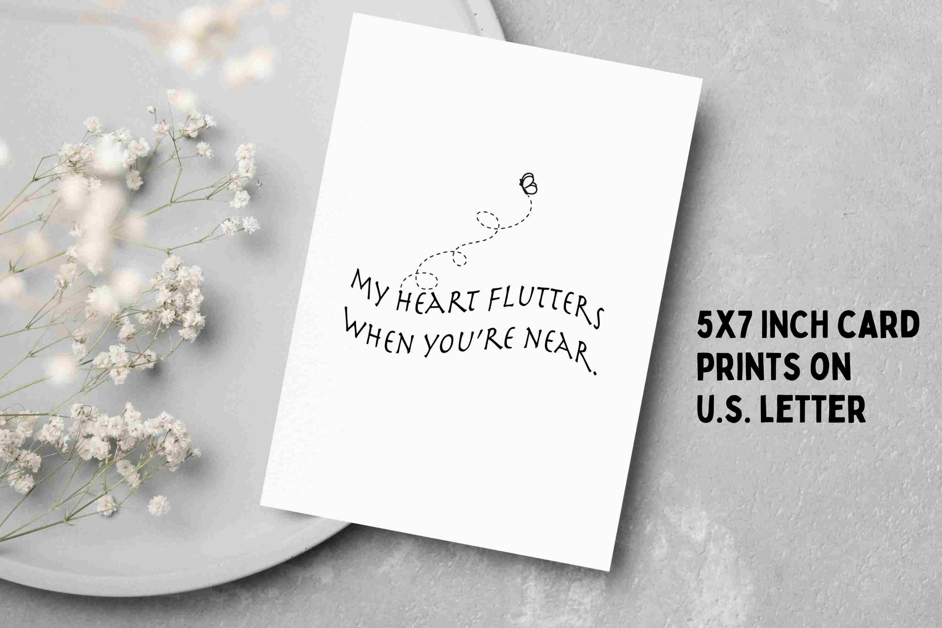 My Heart Flutters Card Printable and Envelope, 5x7-inch, I Love You ...
