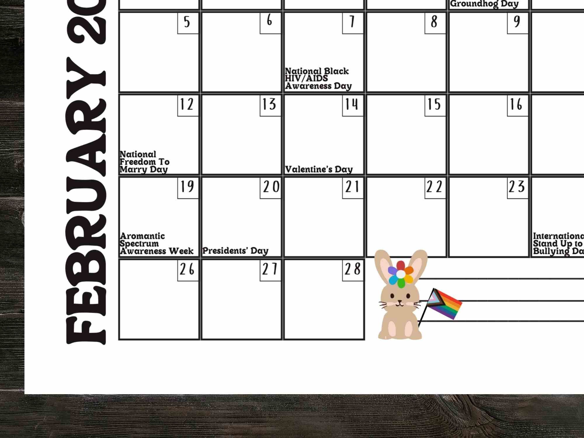 February 2023 Printable Calendar With LGBTQIA+ and Other Holidays ...