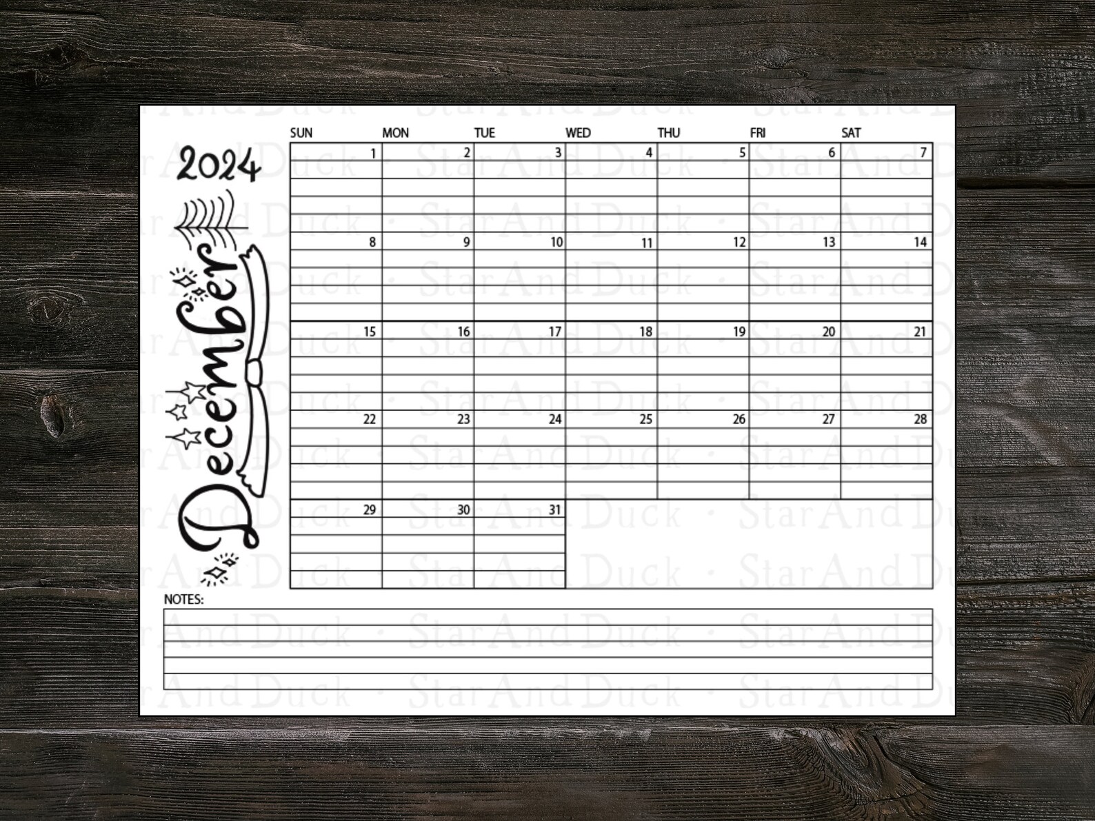 December 2024 Printable Calendar, Monthly Calendar Printable, U.S ...