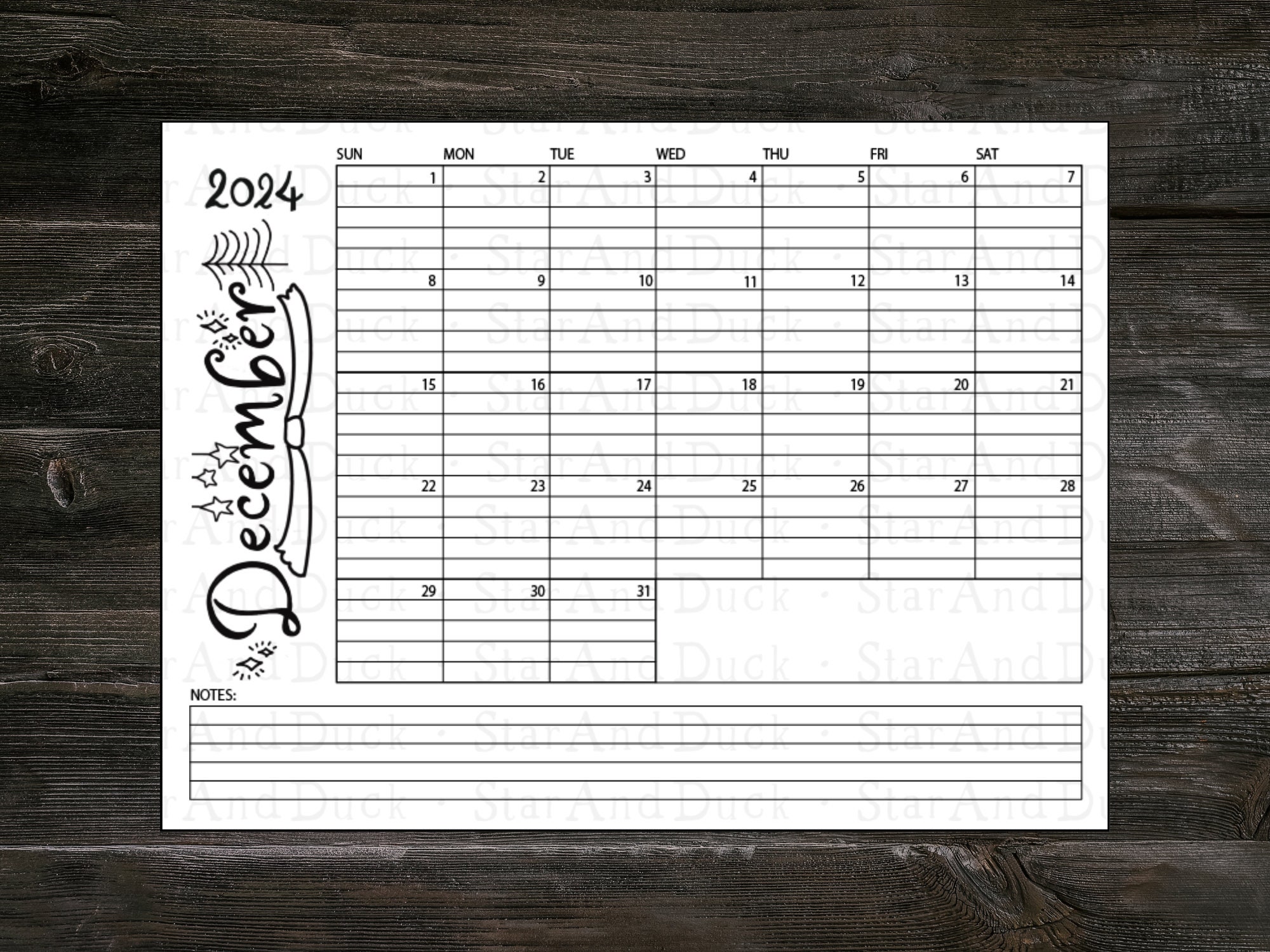 December 2024 Printable Calendar, Monthly Calendar Printable, U.S ...