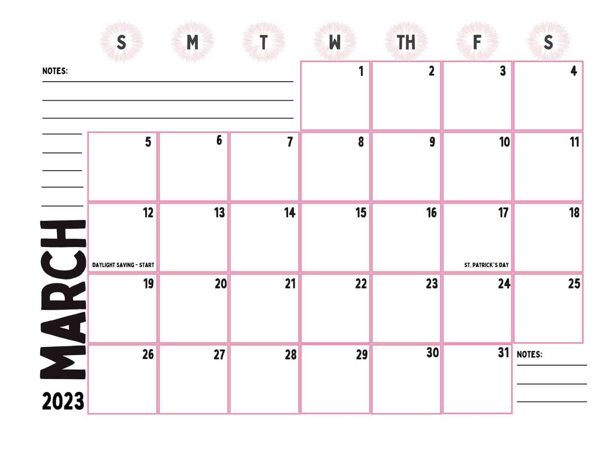 Printable March 2023 Calendar With Major U.S. Holidays Included, Dated ...