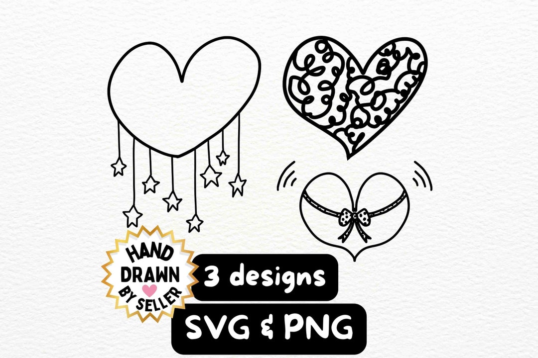 Hand Drawn Heart Bundles, Clip Art Bundle, Hand Drawn Heart SVG, Heart ...