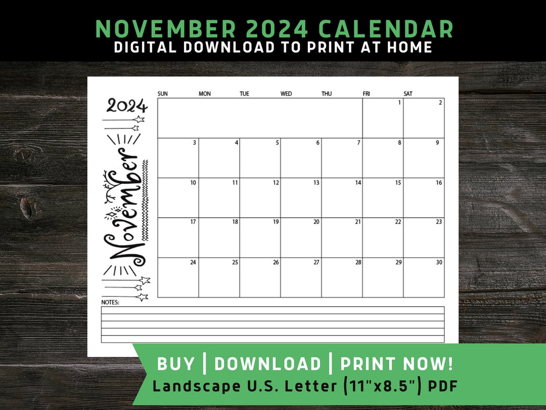 November 2024 Printable Calendar, Monthly Calendar Printable, U.S ...