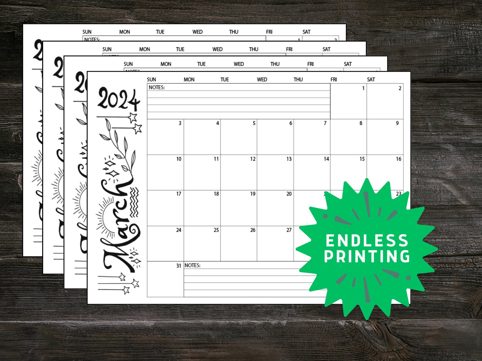March 2024 Printable Calendar, Monthly Calendar Printable, U.S. Letter ...
