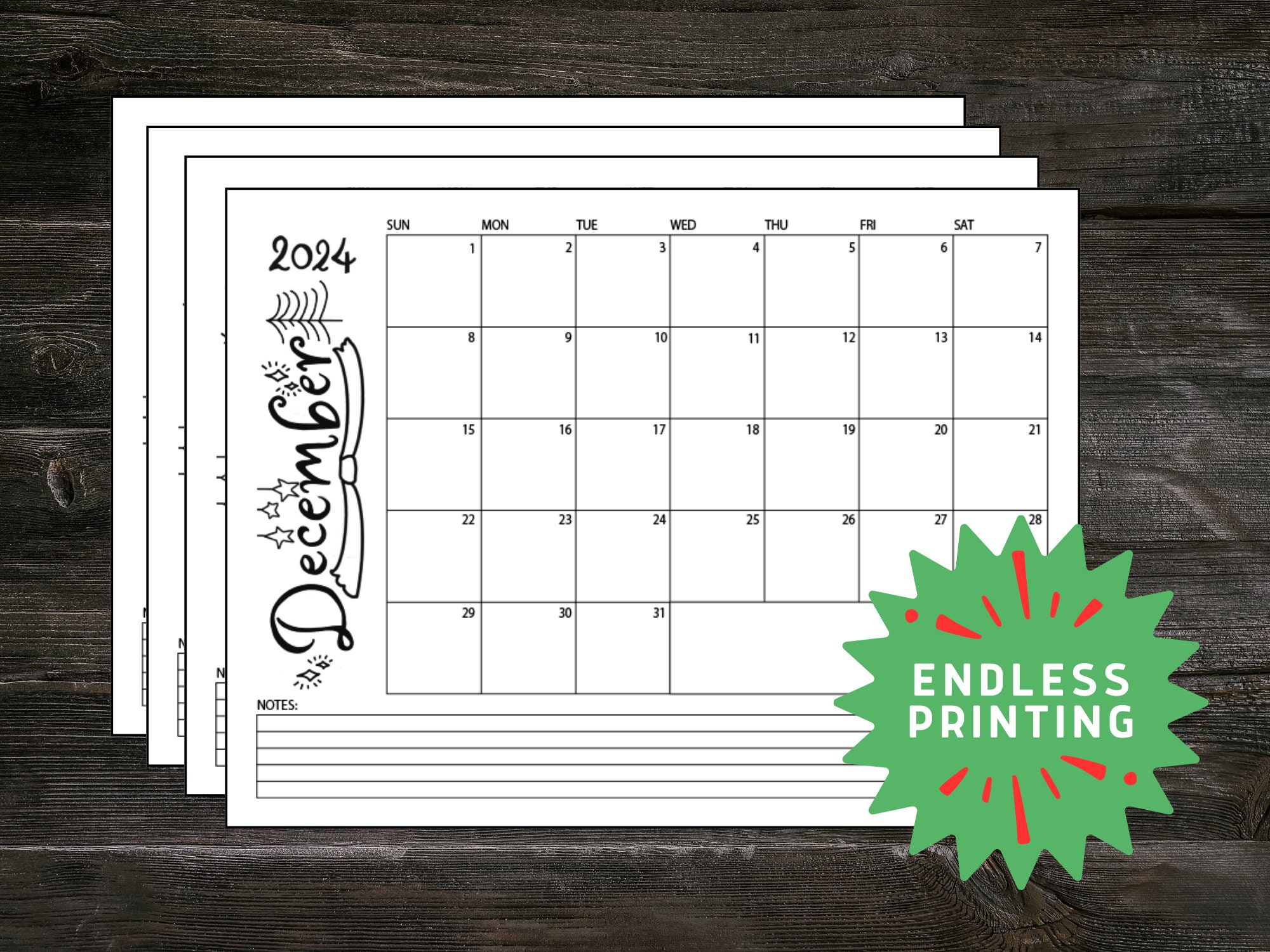 December 2024 Printable Calendar, Monthly Calendar Printable, U.S ...