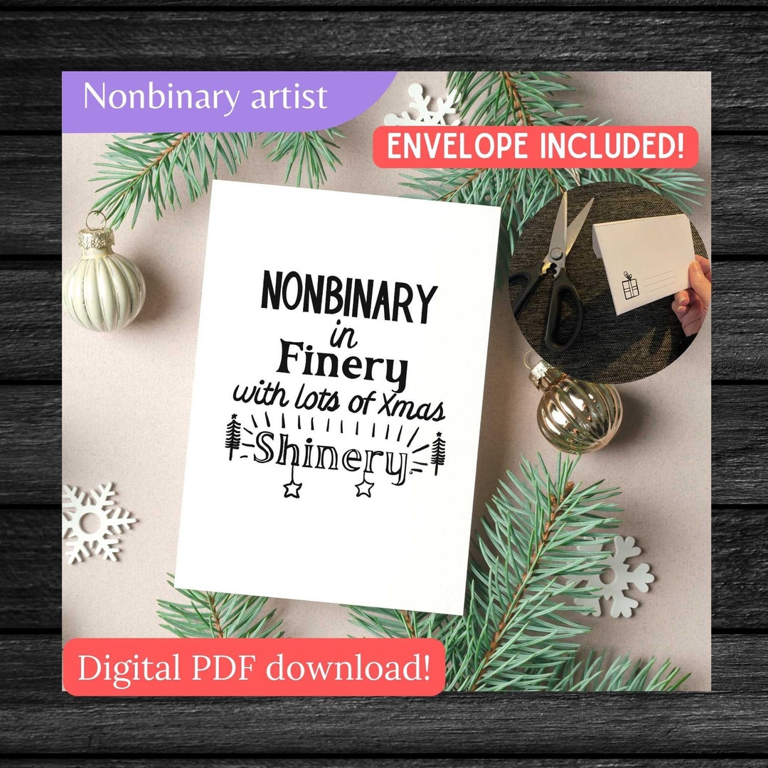 Printable Nonbinary Christmas Card and Envelope PDF, Hand-lettered Greeting Card, Printable ...